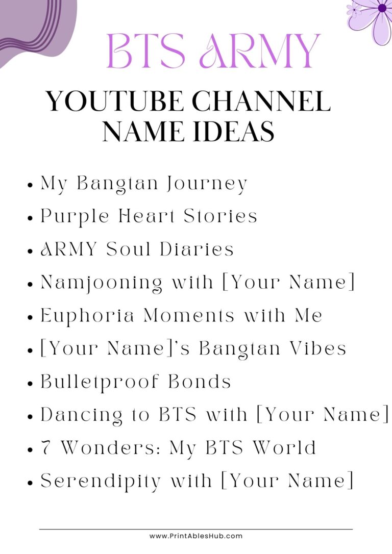 YouTube Channel Name Ideas: Printable Lists - Printables Hub
