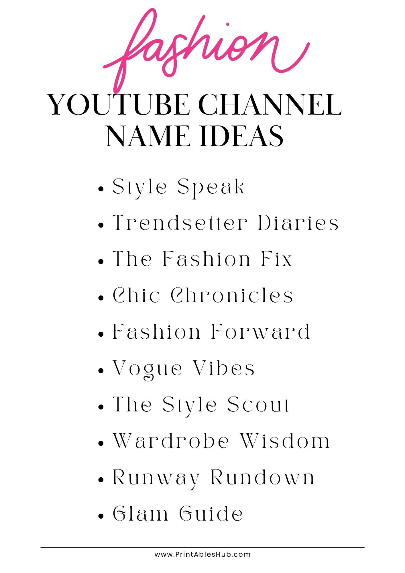 YouTube Channel Name Ideas: Printable Lists - Printables Hub