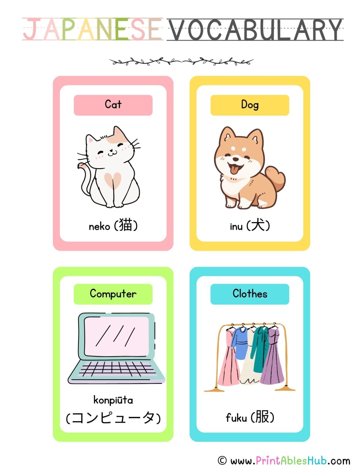 Printable Japanese Vocabulary Flashcards - Printables Hub