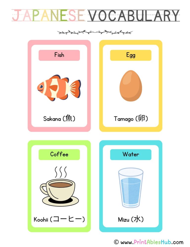 Printable Japanese Vocabulary Flashcards - Printables Hub