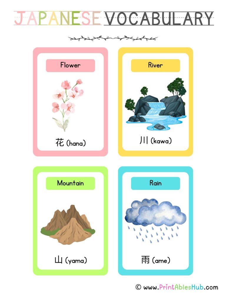 Printable Japanese Vocabulary Flashcards - Printables Hub