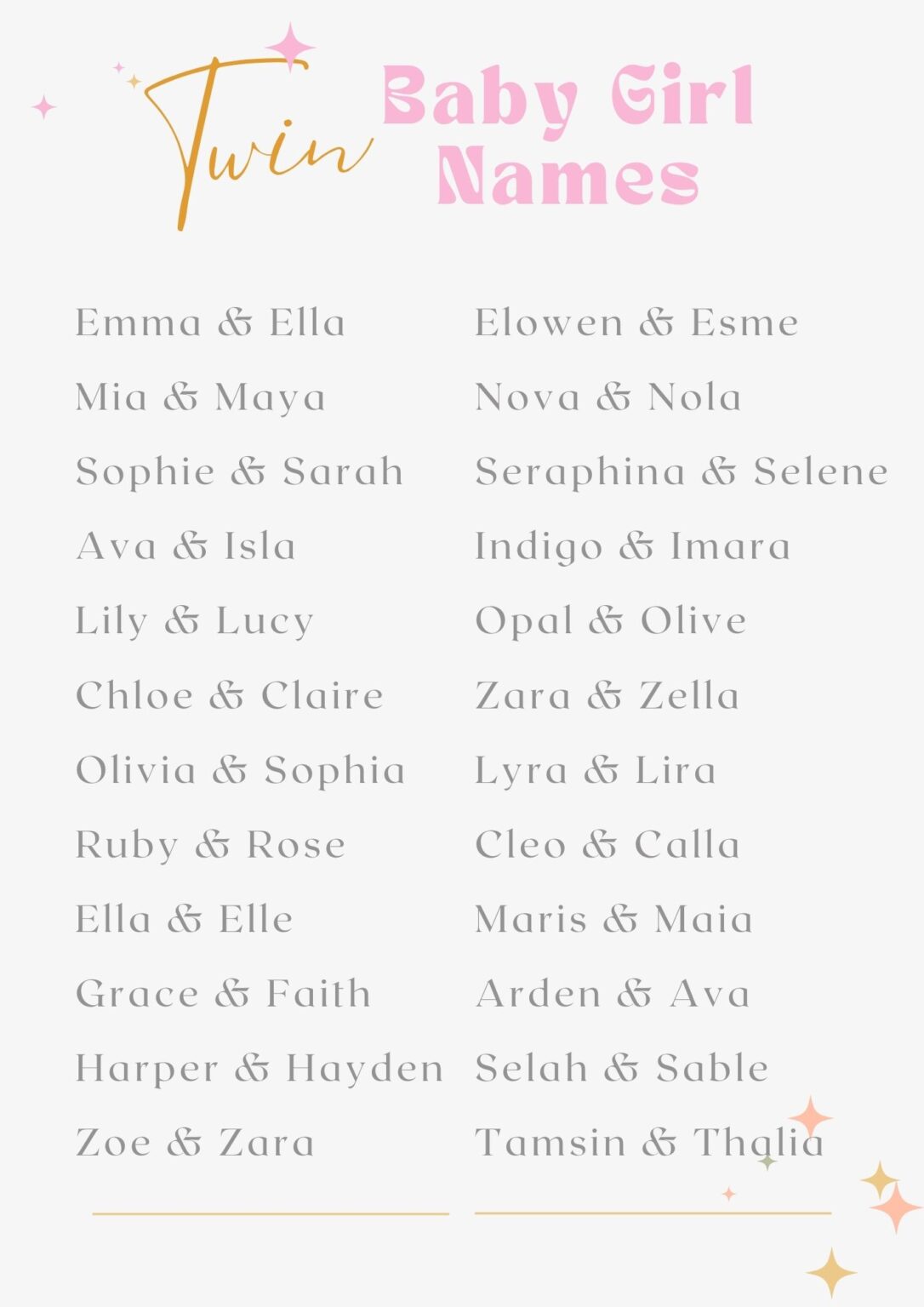 Printable Lists of Twin Baby Names {Both Boy & Girl} - Printables Hub