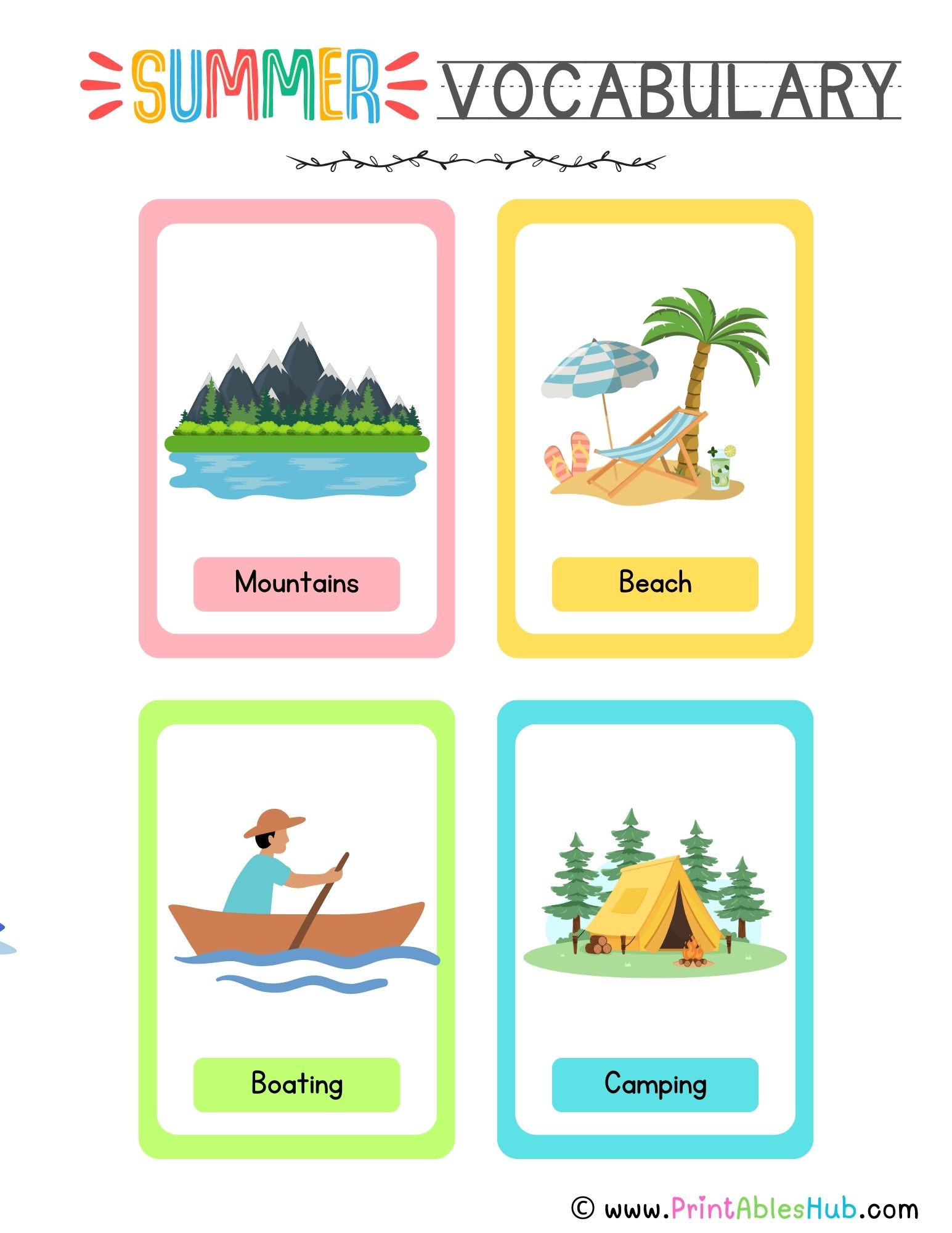 Printable Summer Vocabulary Flashcards [PDF Included] - Printables Hub