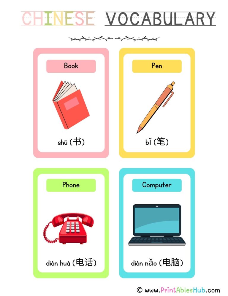 Printable Chinese Vocabulary Flashcards [PDF Included] - Printables Hub