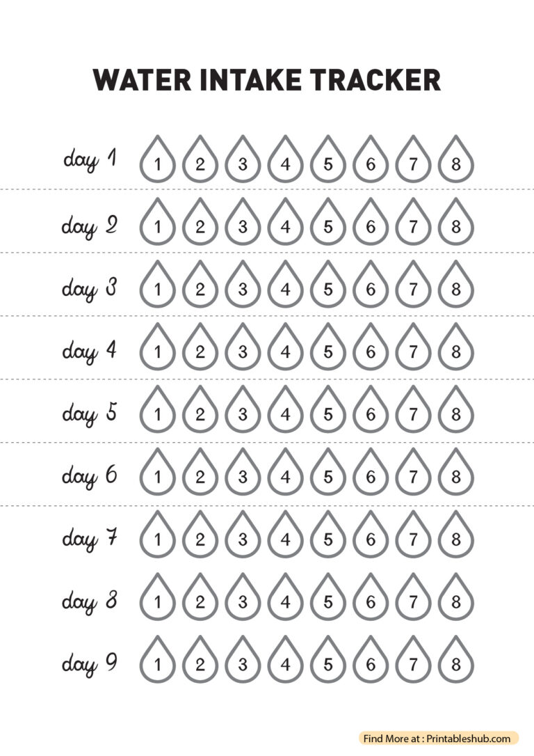 Printable Water Intake Tracker Templates - Printables Hub