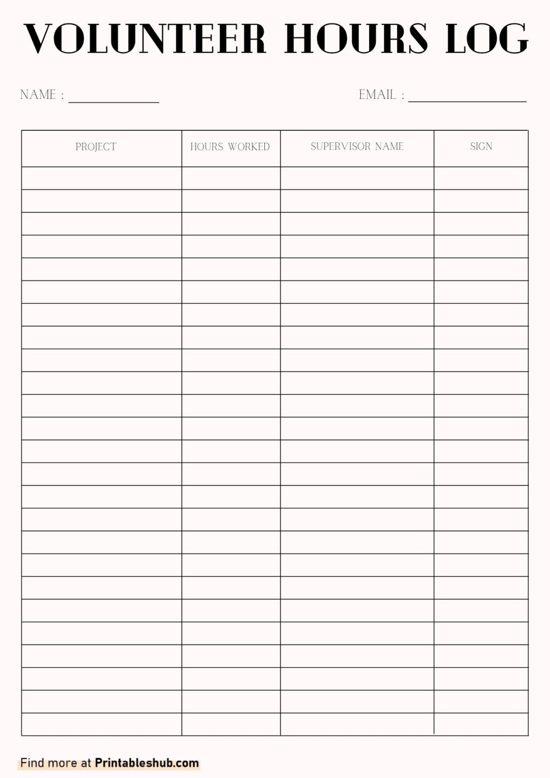 Printable Blank Volunteer Hours Log Sheet - Printables Hub