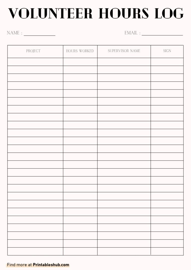 Printable Blank Volunteer Hours Log Sheet - Printables Hub