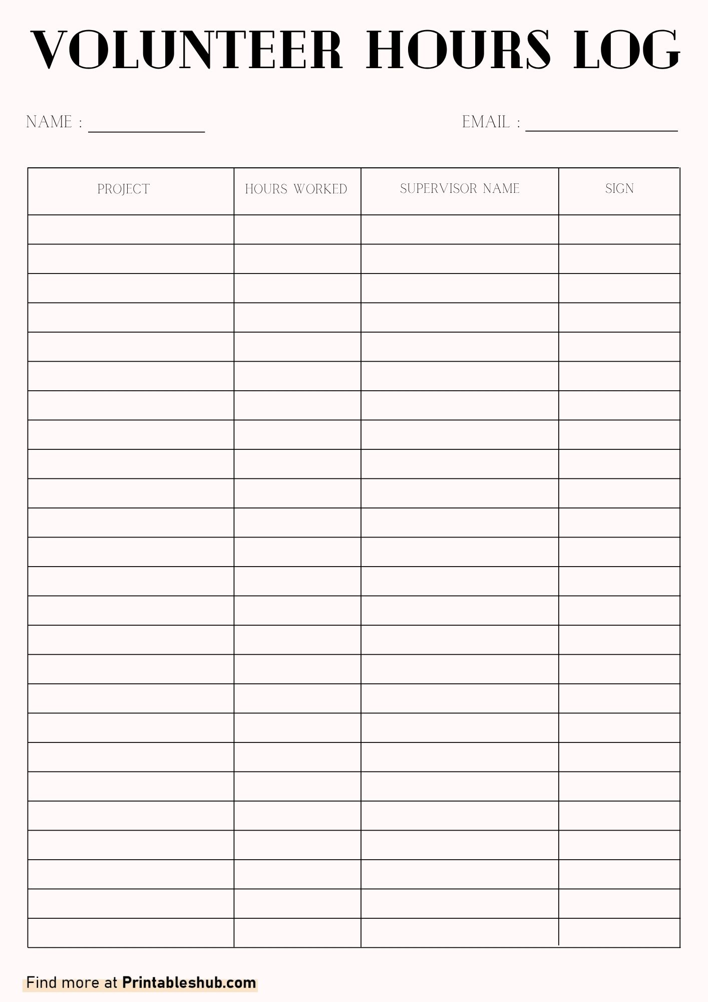 Printable Blank Volunteer Hours Log Sheet - Printables Hub