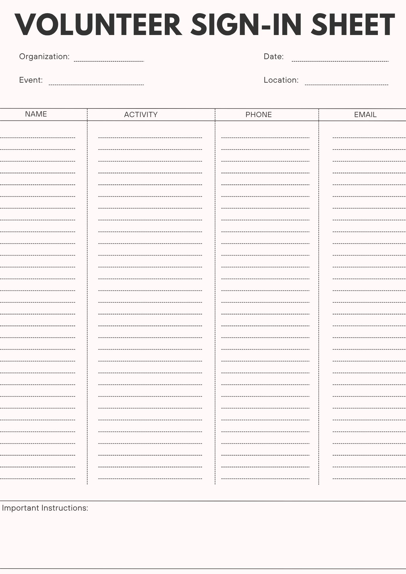 Printable Blank Volunteer Hours Log Sheet - Printables Hub