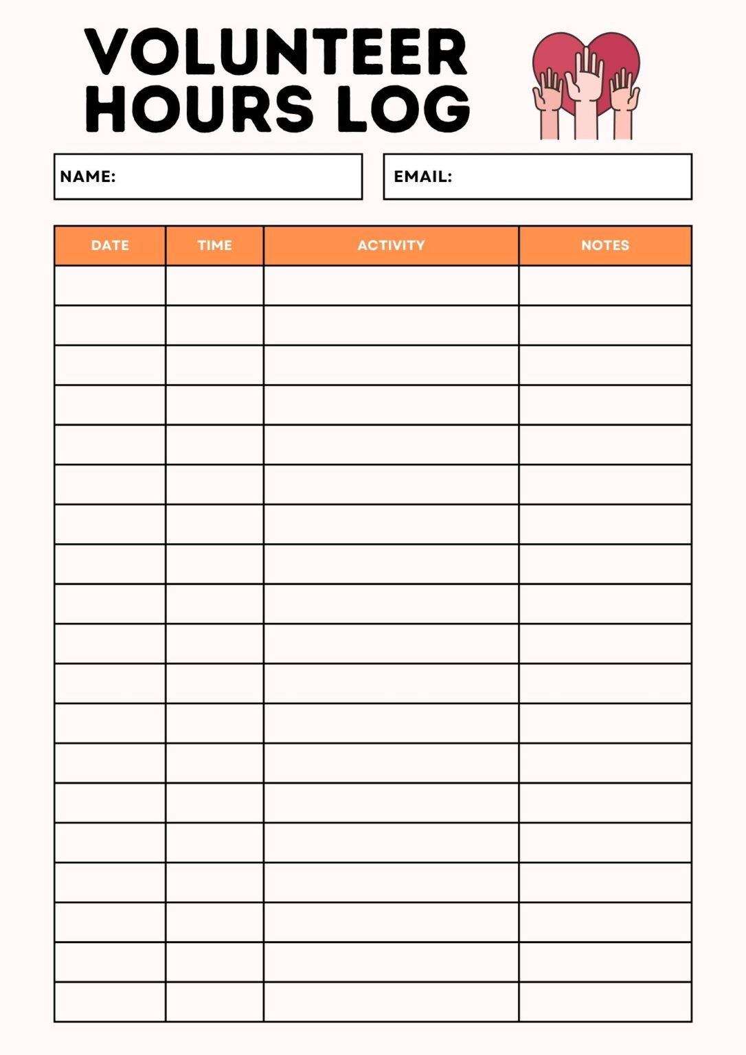 Printable Blank Volunteer Hours Log Sheet - Printables Hub