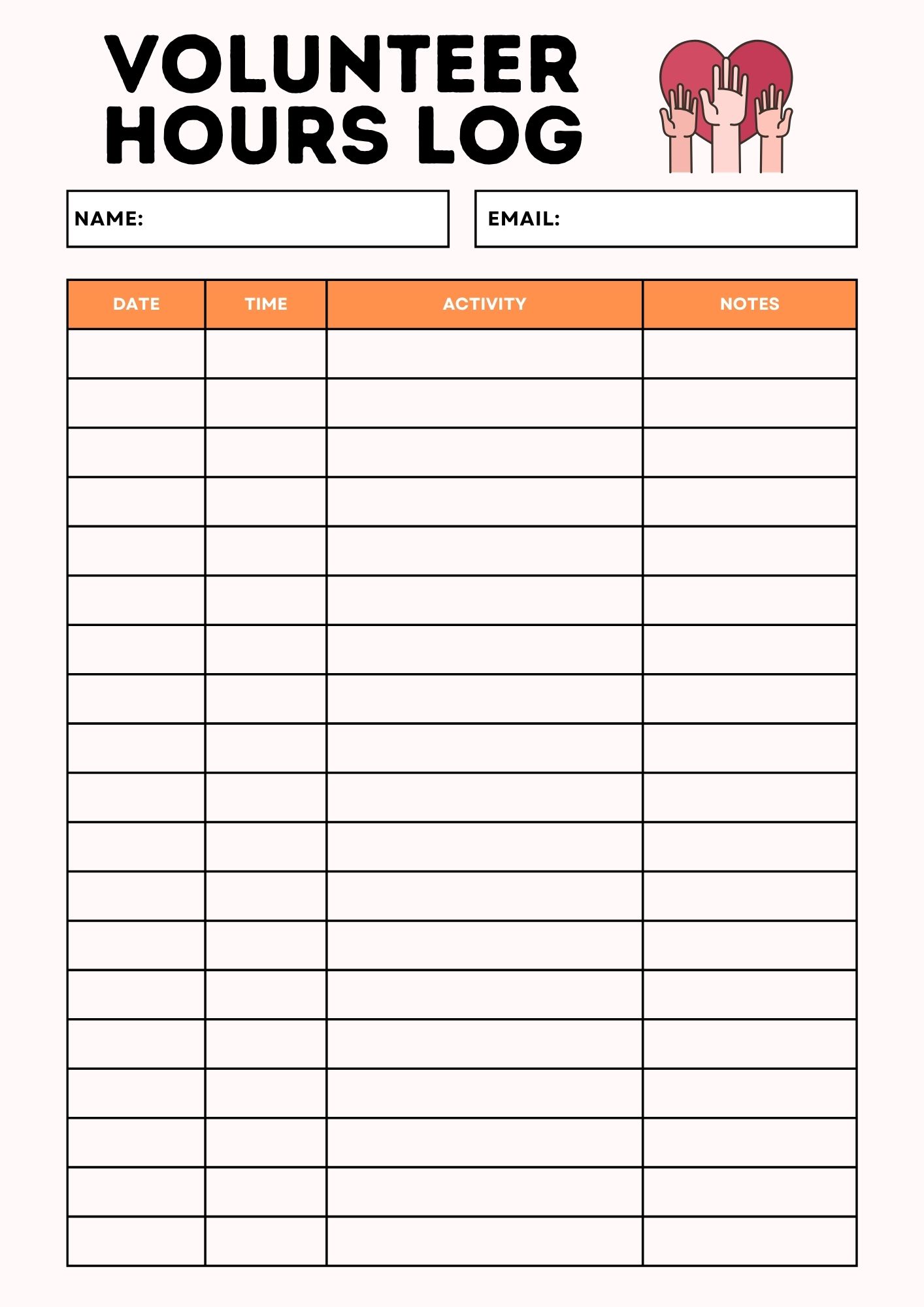 Printable Blank Volunteer Hours Log Sheet - Printables Hub