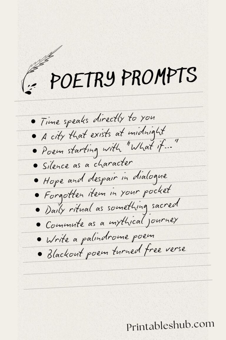 Printable Lists of Poetry Prompts [PDF Included] - Printables Hub
