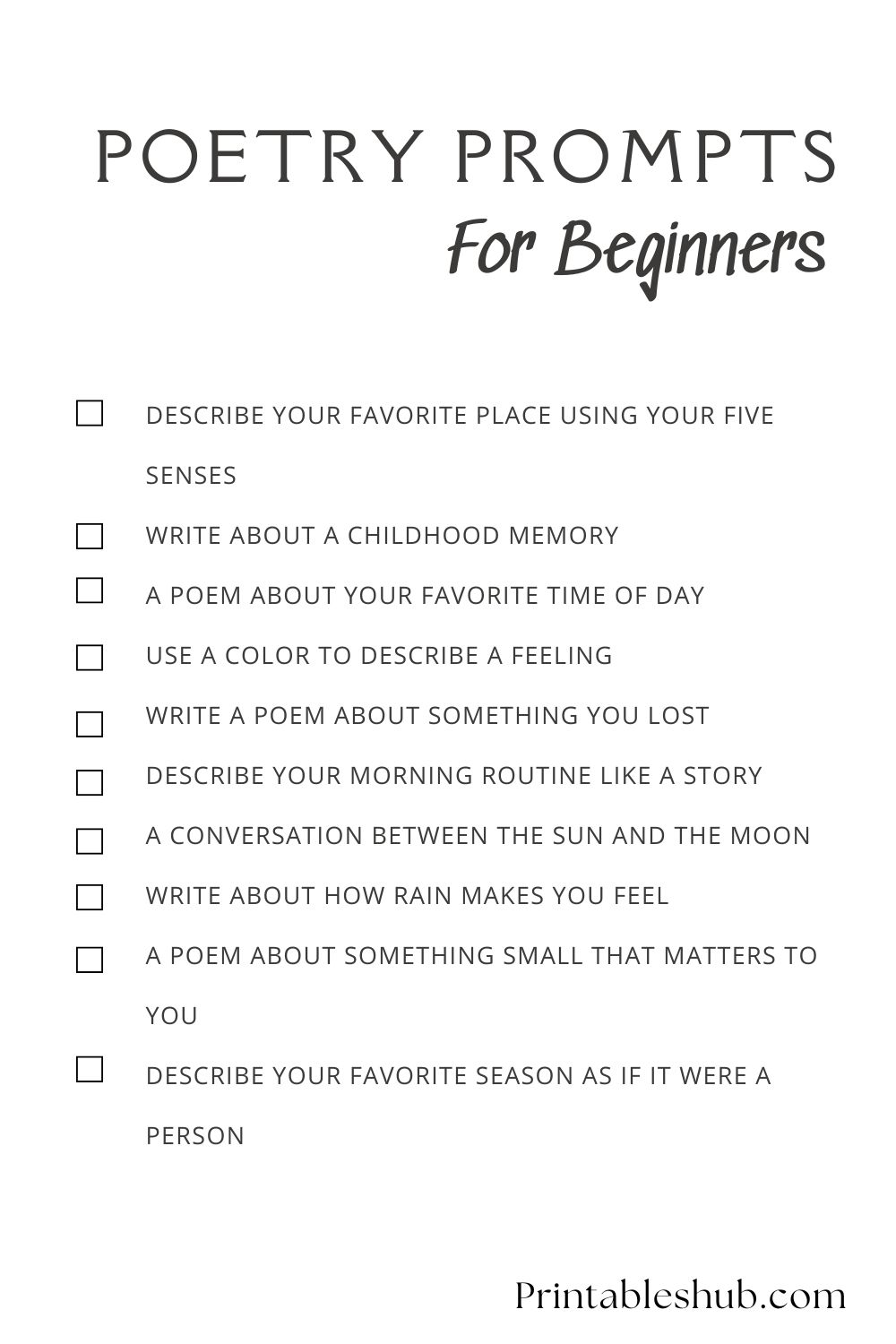 Printable Lists of Poetry Prompts [PDF Included] - Printables Hub