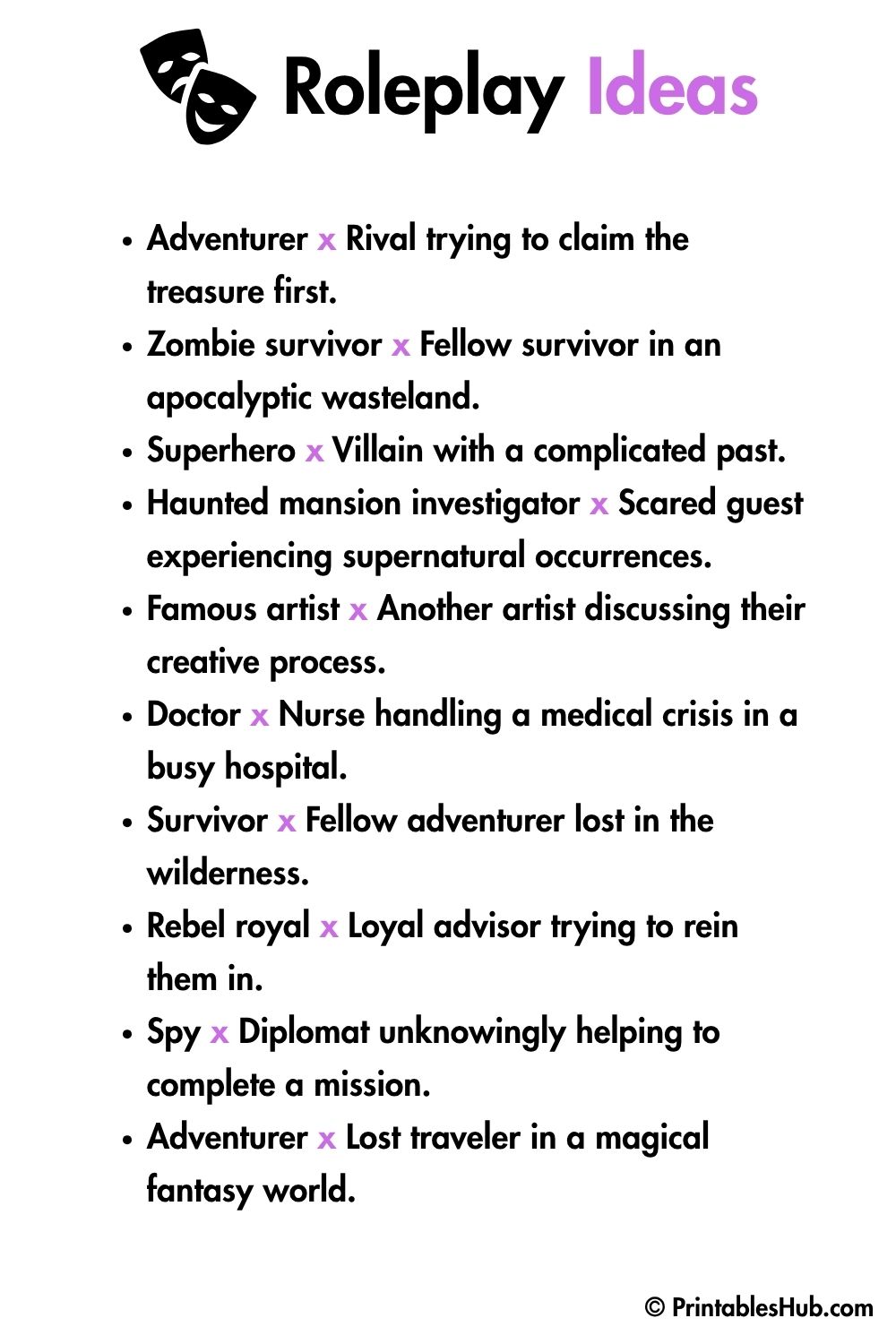 Printable Lists Of Roleplay Ideas [PDF Included] - Printables Hub