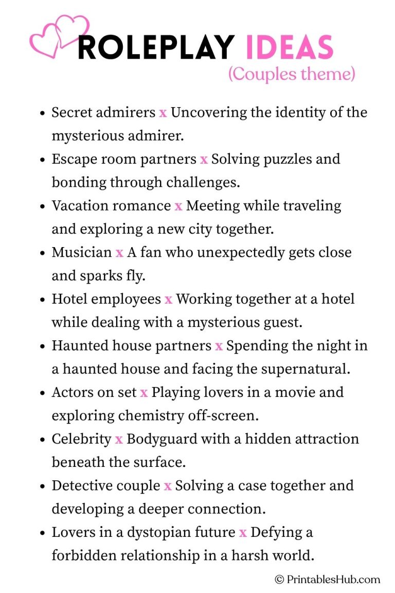 Printable Lists Of Roleplay Ideas [PDF Included] - Printables Hub