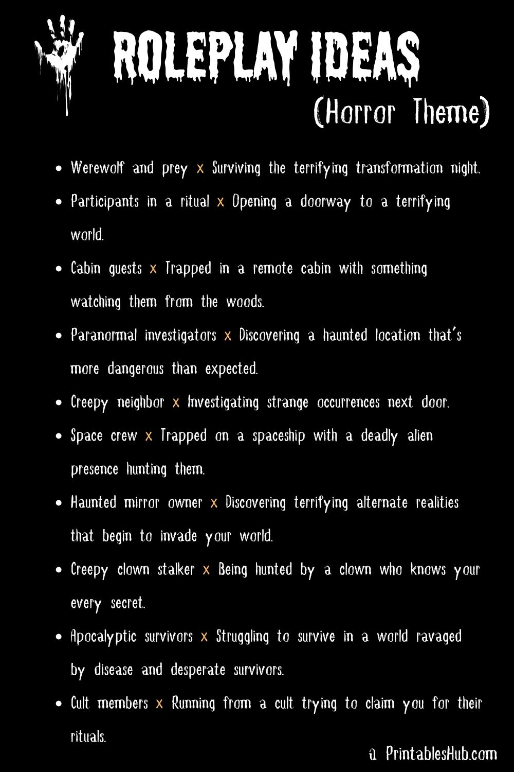 Printable Lists Of Roleplay Ideas [PDF Included] - Printables Hub