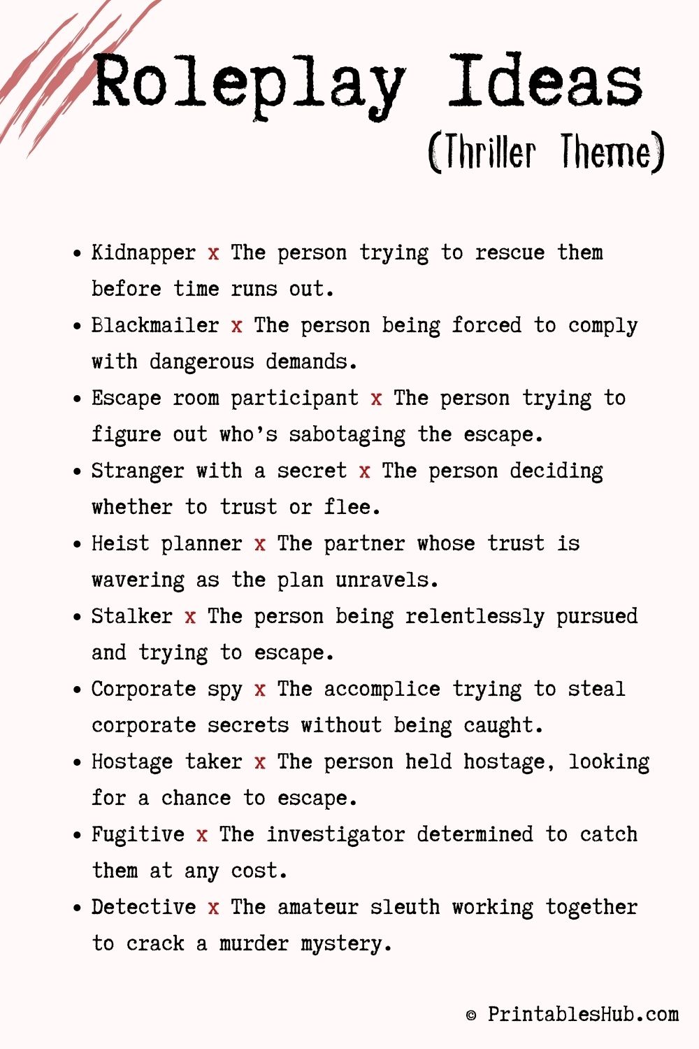 Printable Lists Of Roleplay Ideas [PDF Included] - Printables Hub