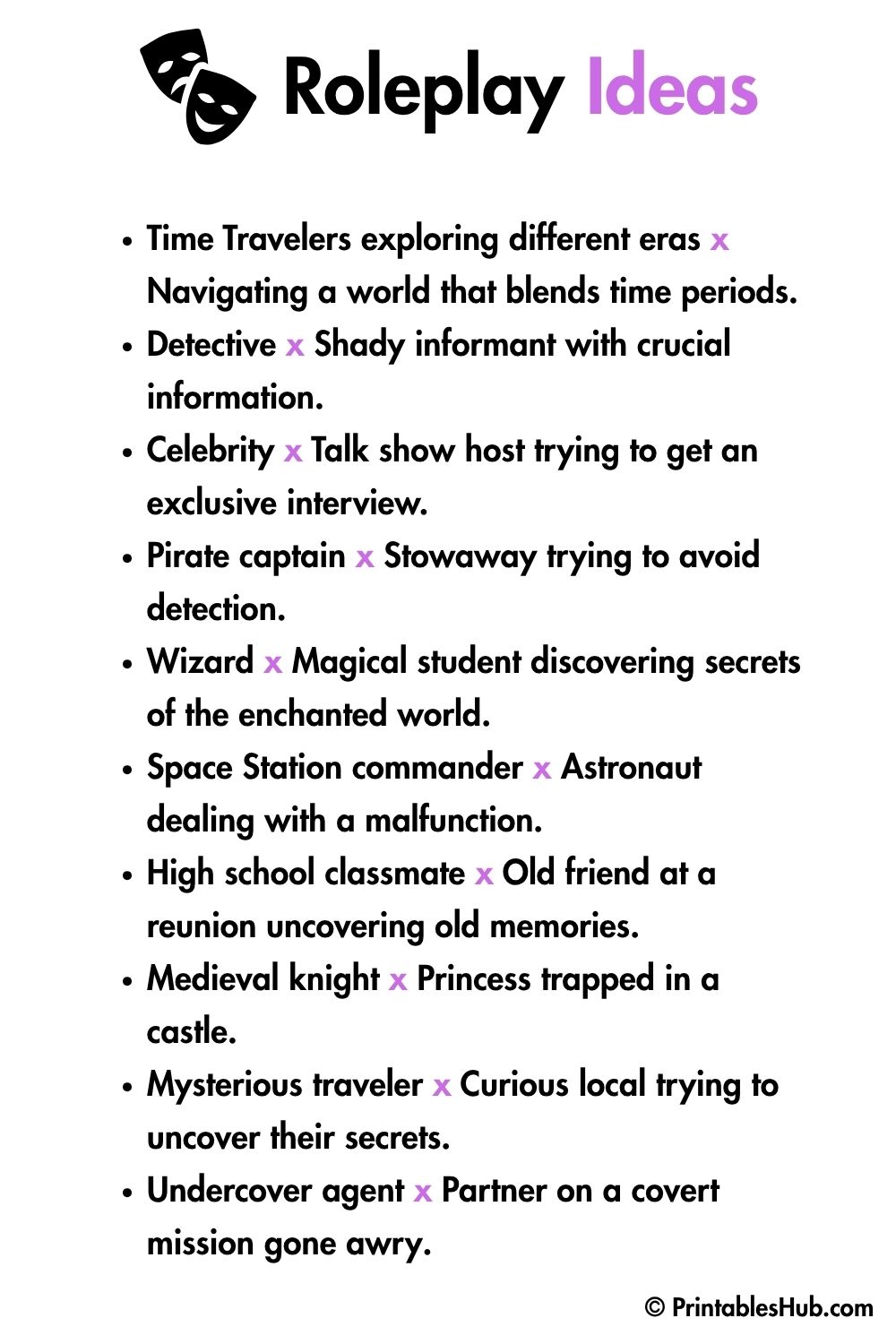 Printable Lists Of Roleplay Ideas [PDF Included] - Printables Hub
