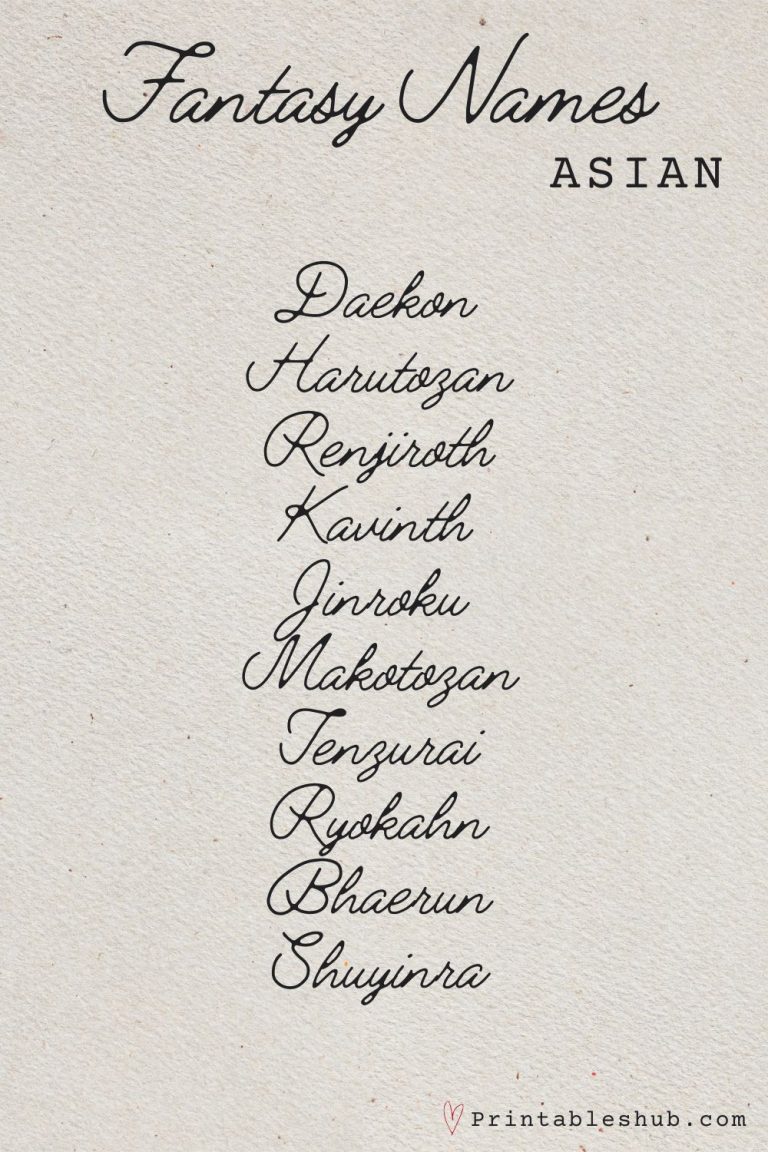 Printable Lists Of Fantasy Names - Printables Hub