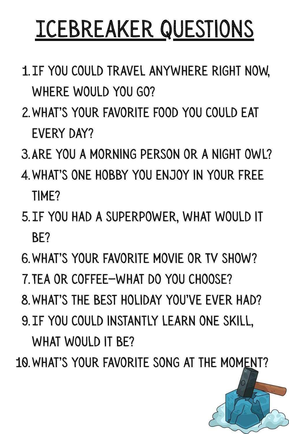 Printable Icebreaker Questions PDF - Printables Hub