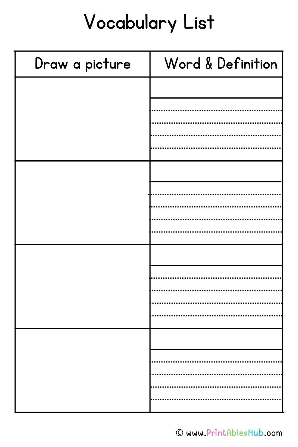 Printable Blank Vocabulary Templates - Printables Hub