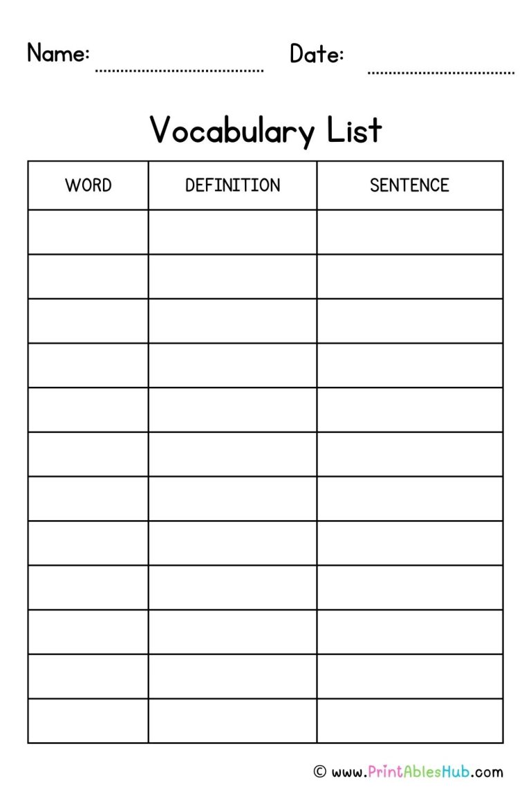 Printable Blank Vocabulary Templates - Printables Hub