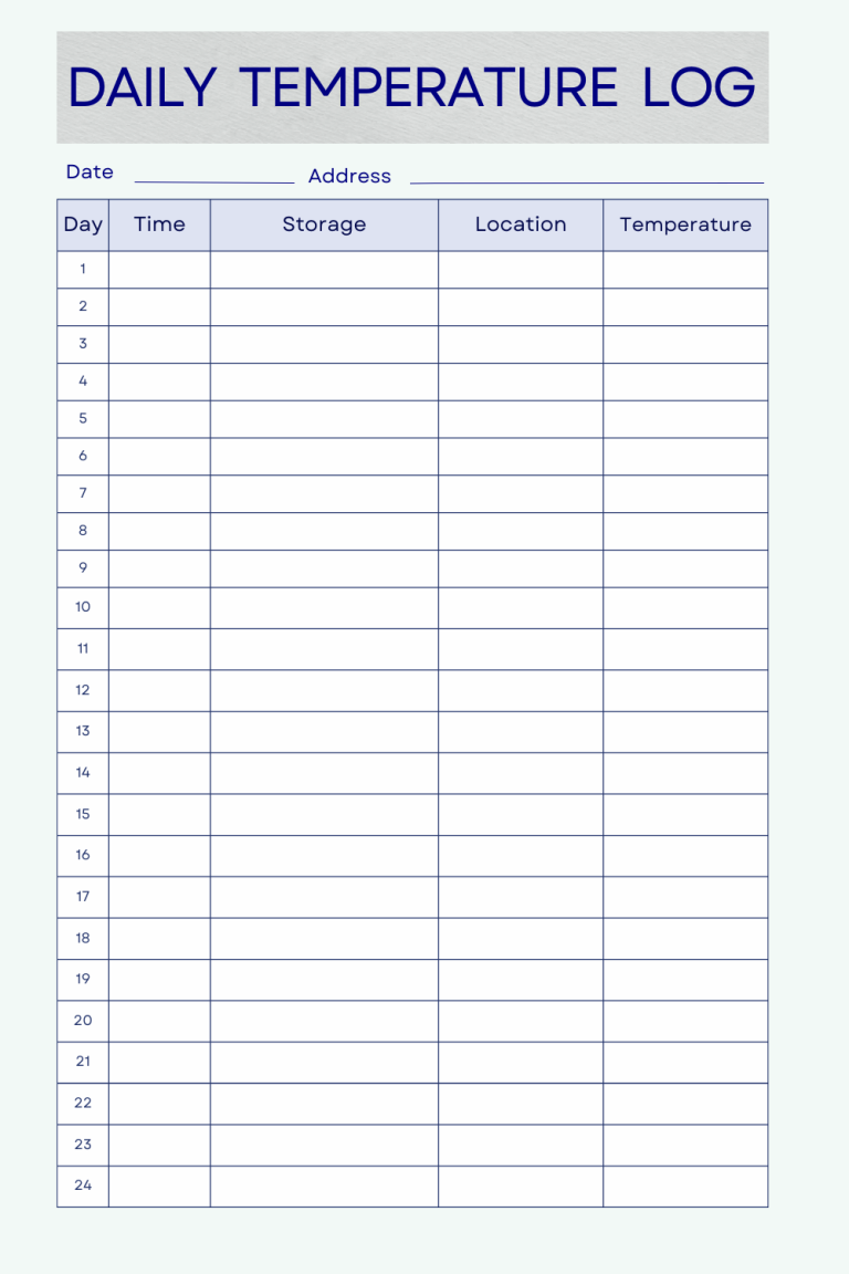 Printable Temperature Log Templates [PDF Included] - Printables Hub